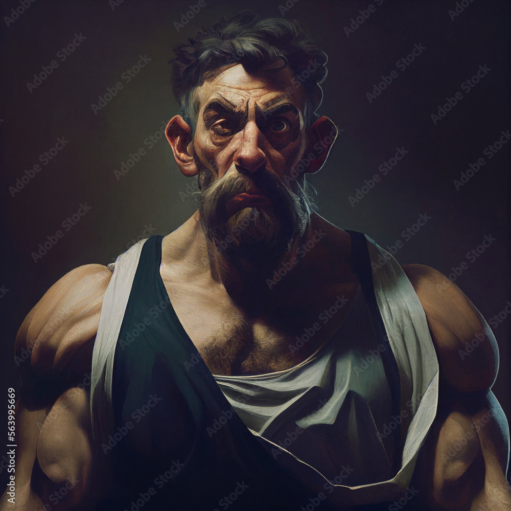 Giant Middle Aged Handsome Man Big Ears Muscular Ancient Character with ...