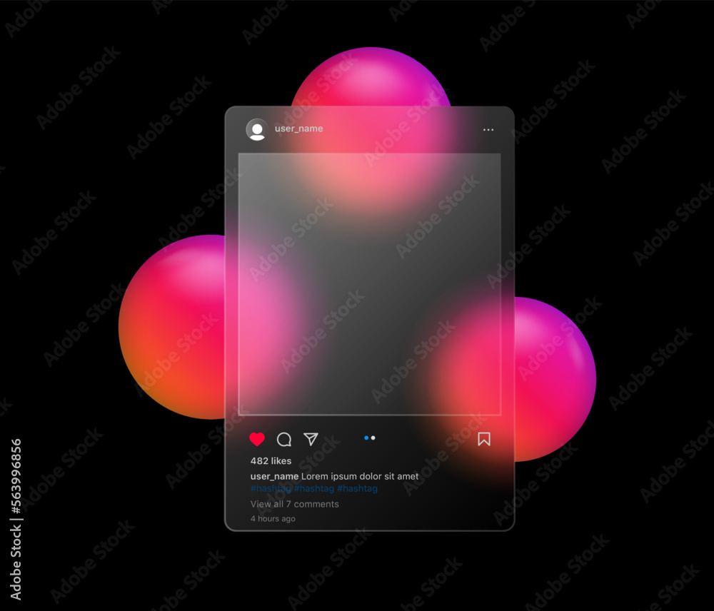 instagram mockup social media post in glassmorphism background banner. transparent Frosted glass ...