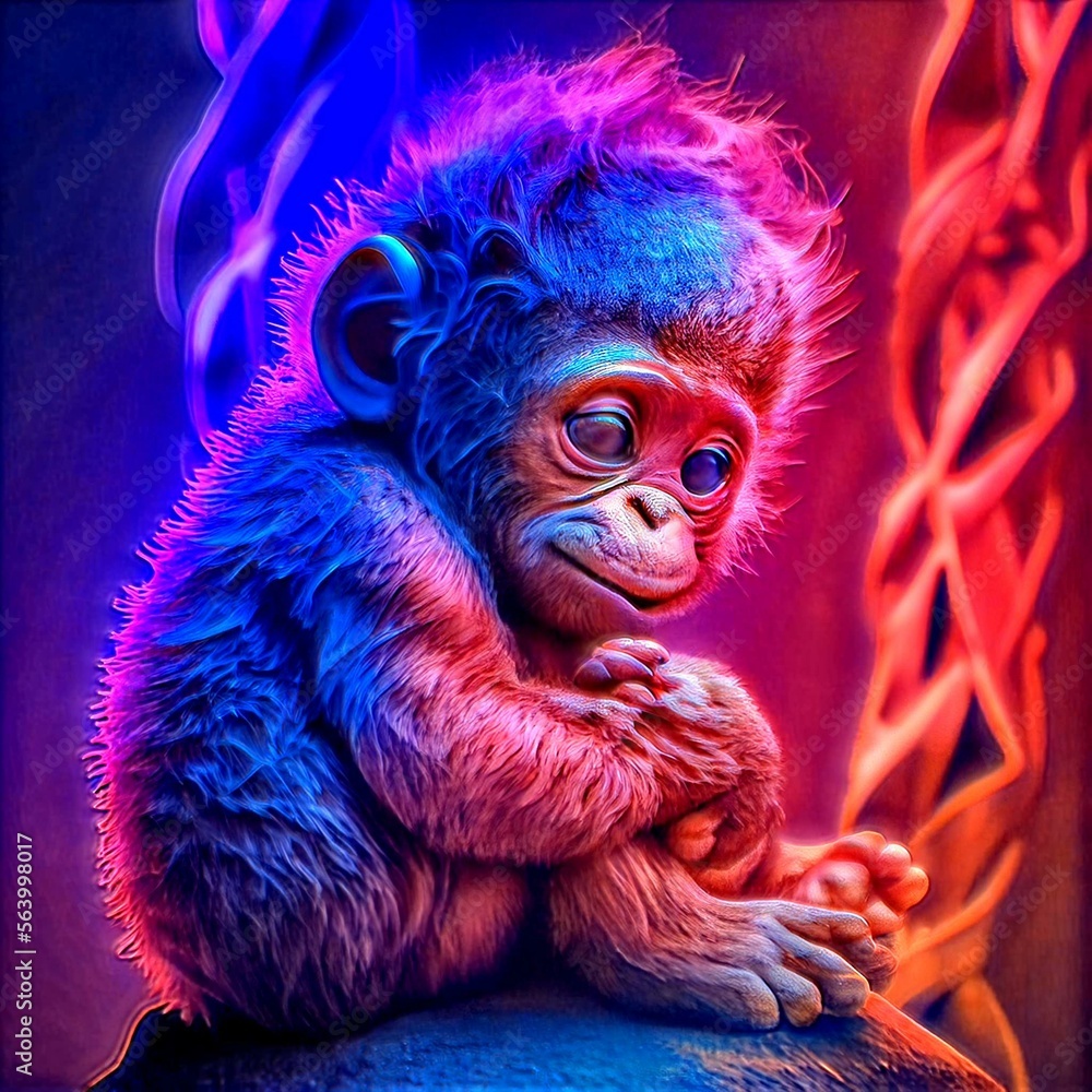 Cute and retro digital baby monkey drawing by the artist. Perfect for ...