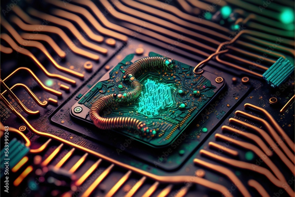 A close up of a computer chip on a circuit board. Stock Illustration ...