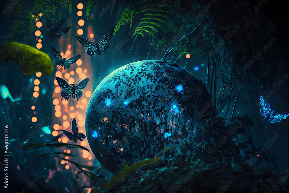 avatar pandora planet at night, neon glowing insects flying in jungle ...