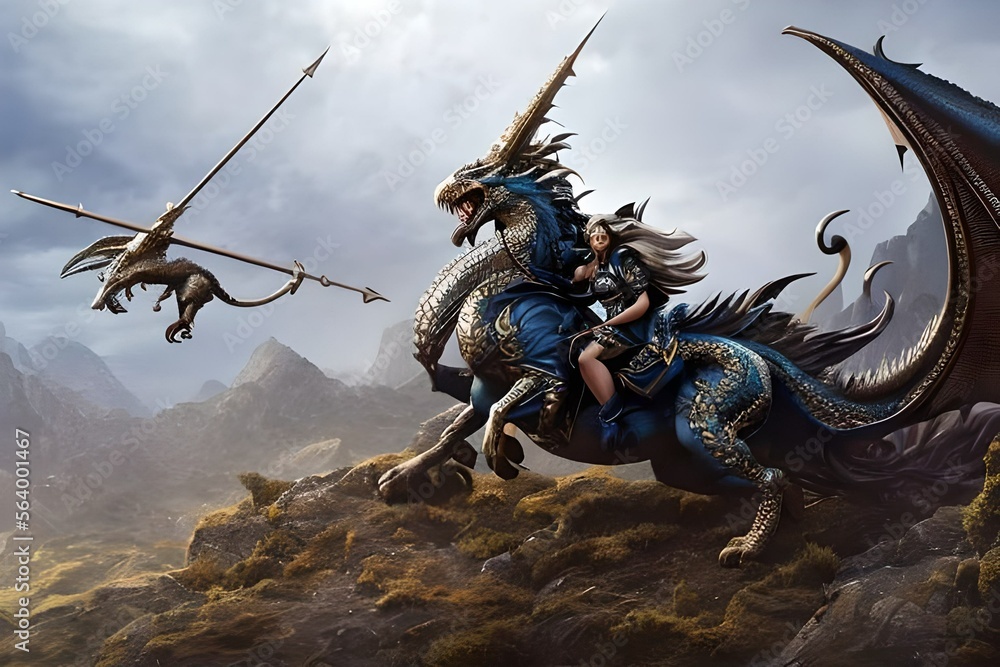 Valkyrie dragon rider illustration, Made with Generative Ai Stock ...