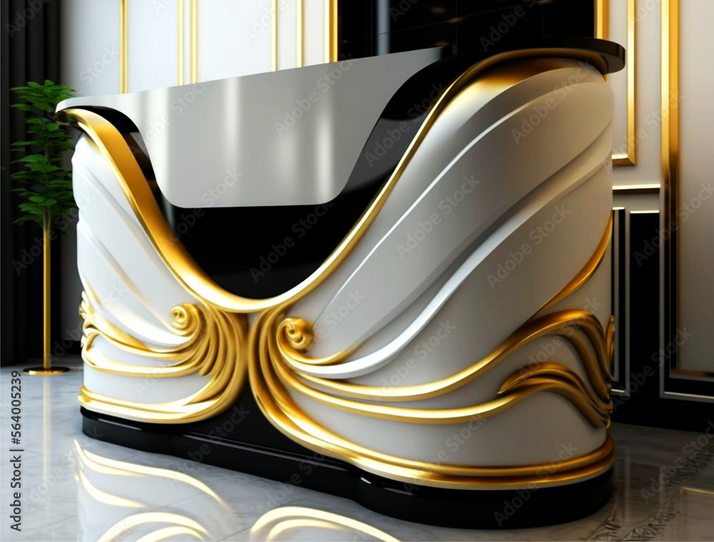 luxury gold reception desk for salon office with wall furniture ...