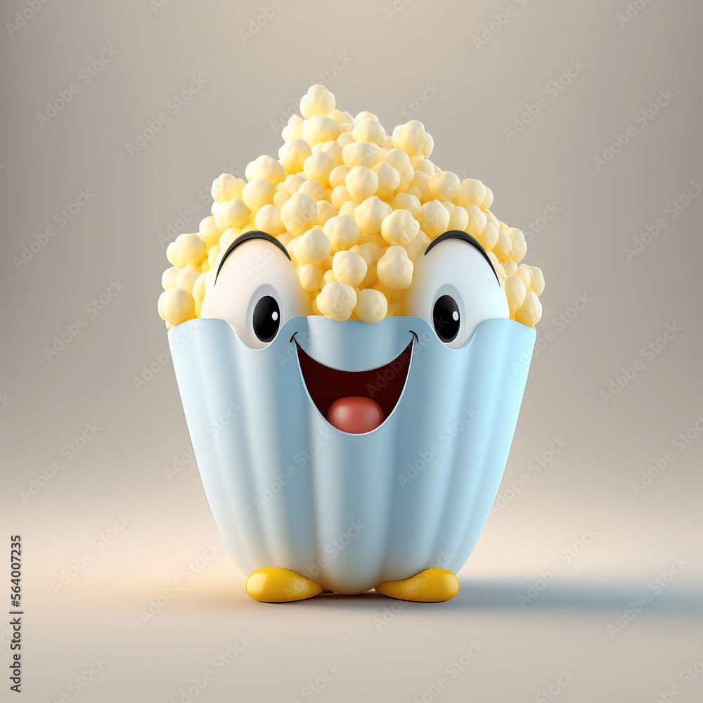 Cute popcorn character isolated on empty background. Happy mascot ...