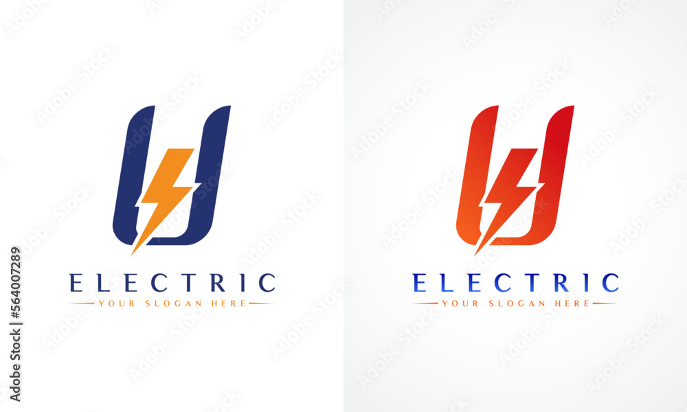 U Letter Logo With Lightning Thunder Bolt Vector Design. Electric Bolt ...
