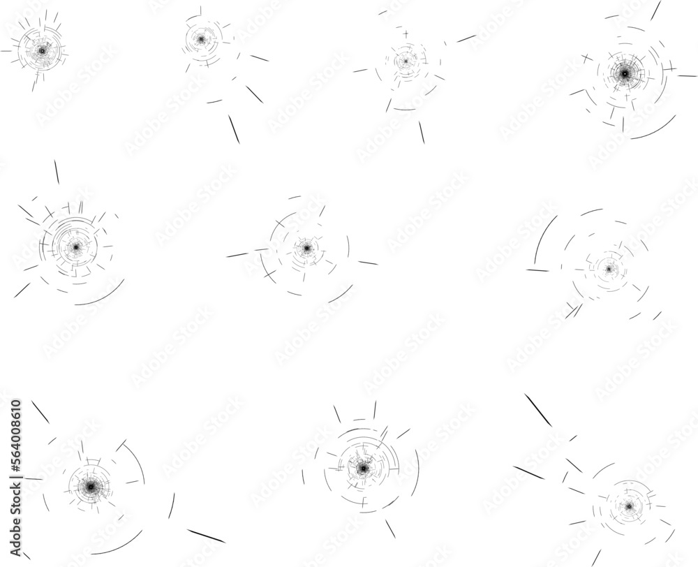 Set of glass bullet holes - vector design of circular broken glass ...