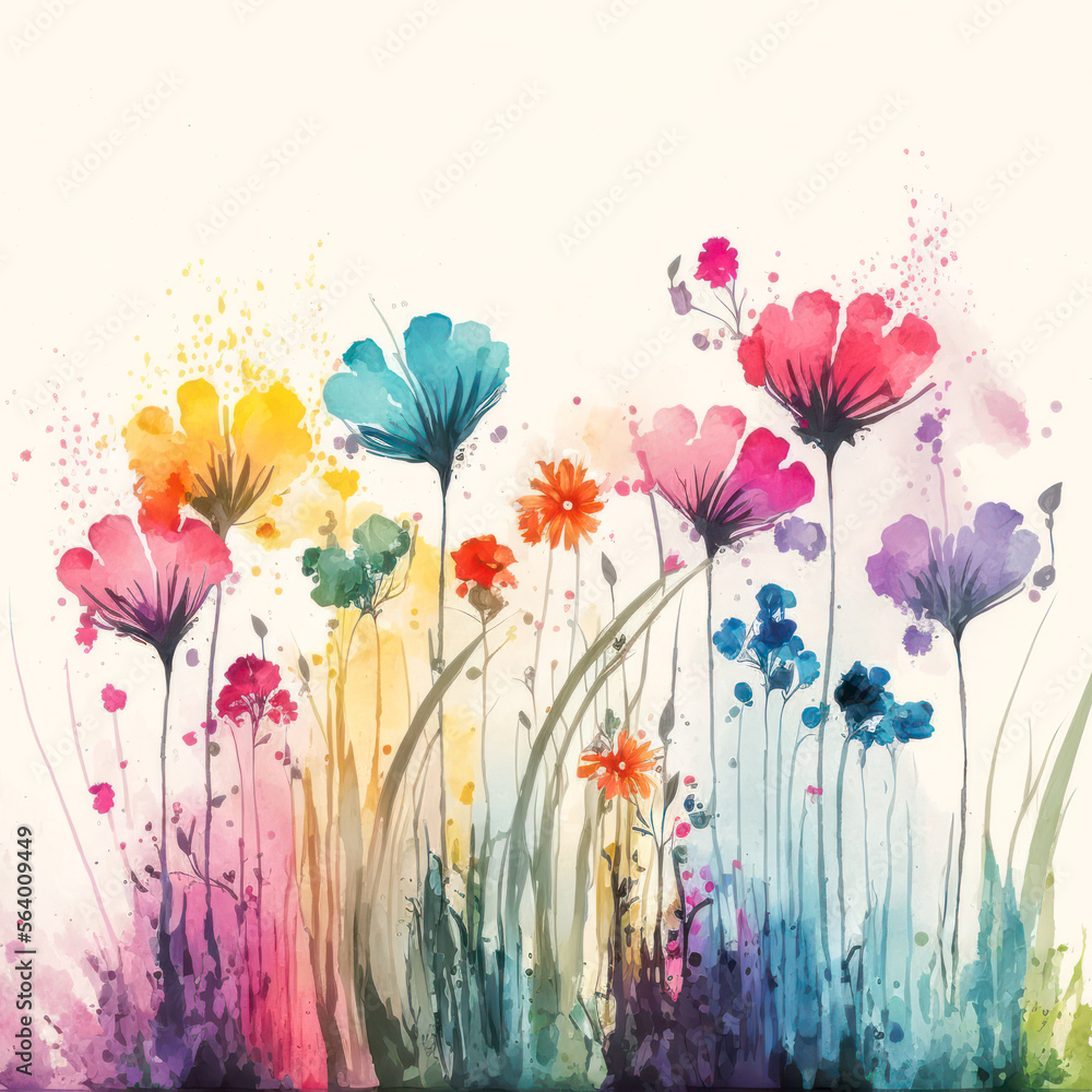 Abstract colorful watercolor flowers. Generative AI. Stock Illustration ...