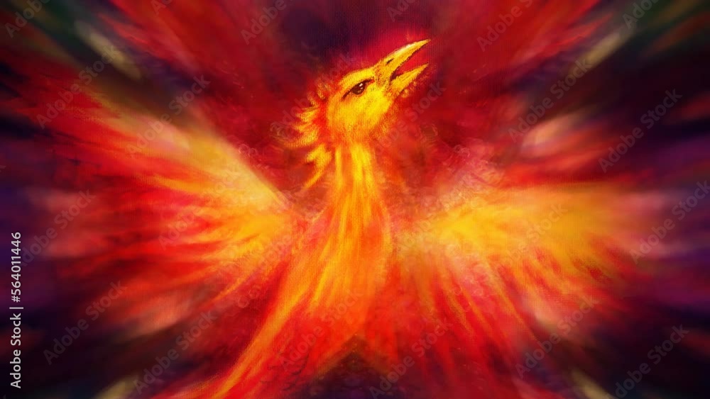 Flying phoenix bird as symbol of rebirth and new beginning. Loop ...