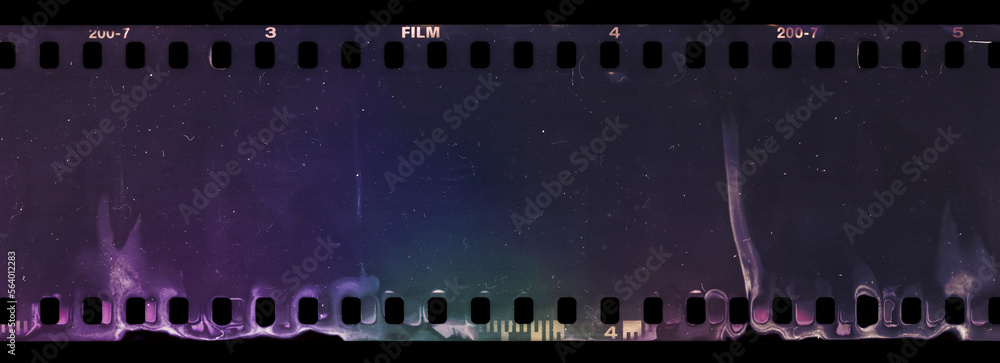 Start or end of 35mm negative filmstrip, first frame on black ...