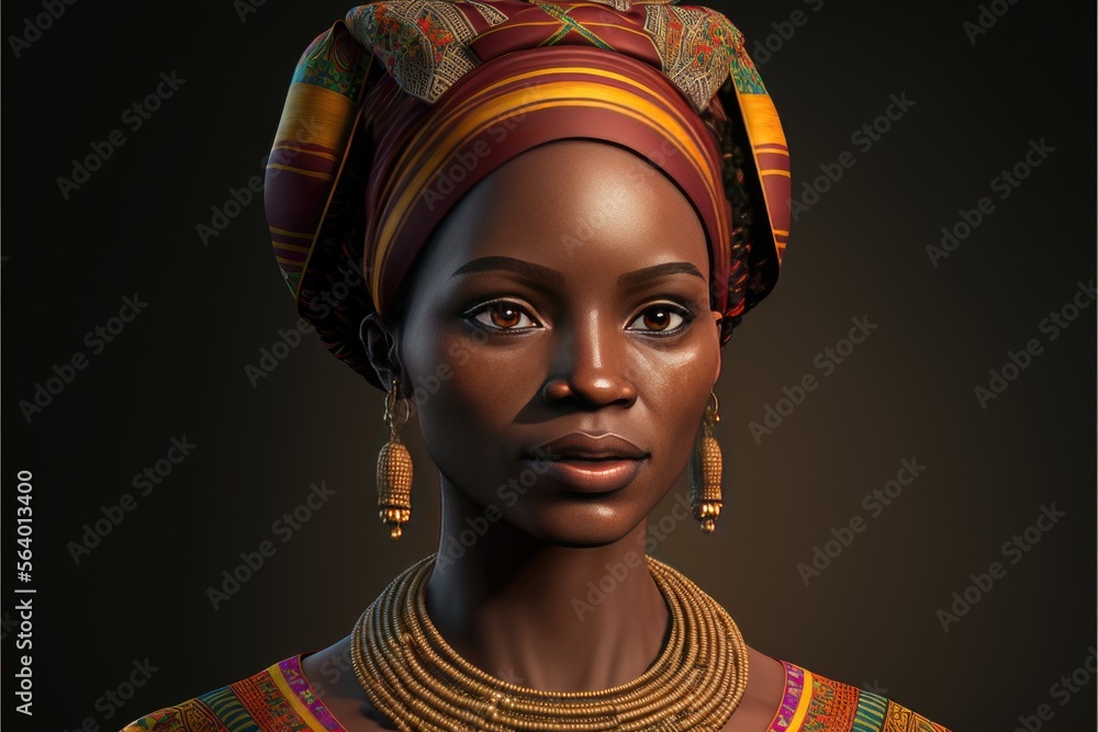 Beautiful female from Cameroon in traditional clothes, created with ...