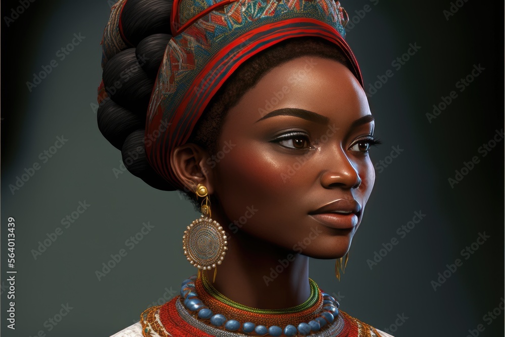 Beautiful female from Cameroon in traditional clothes, created with ...