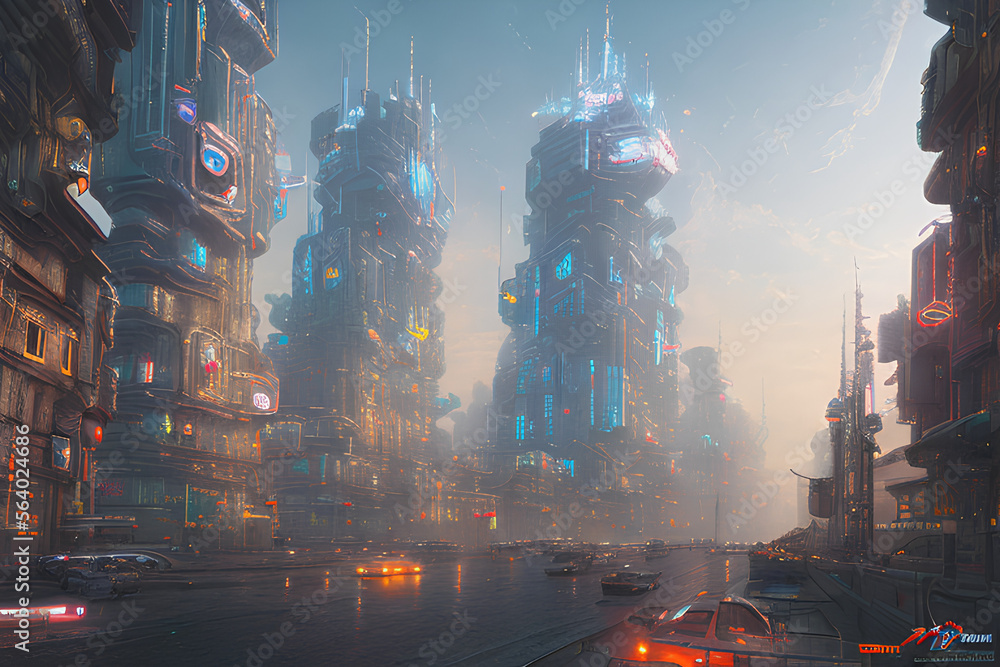 dystopian concept art of a futuristic city landscape in a cyberpunk ...