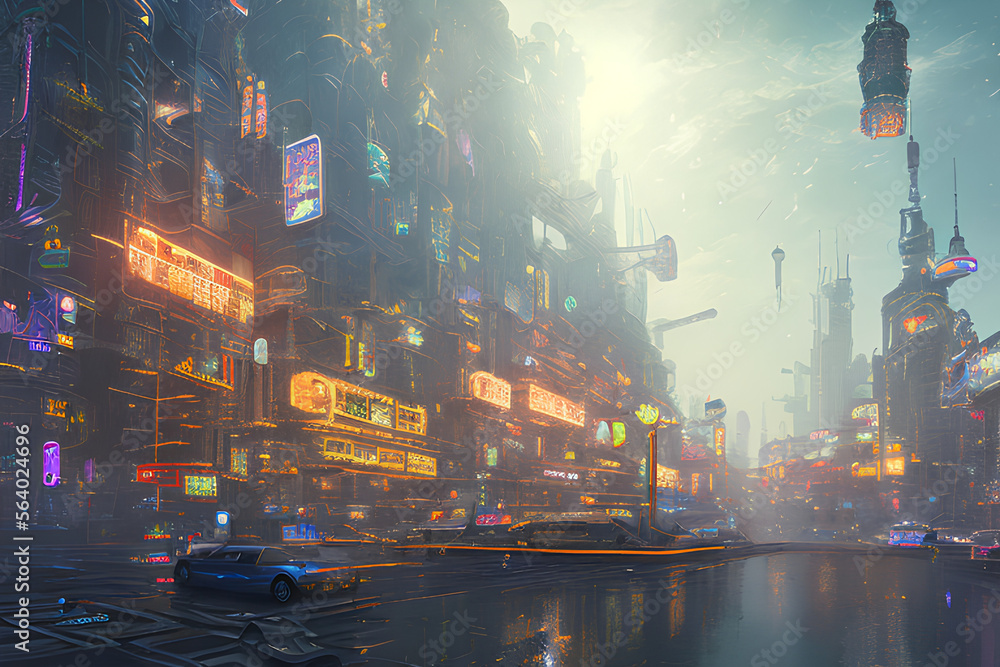 dystopian concept art of a futuristic city landscape in a cyberpunk ...