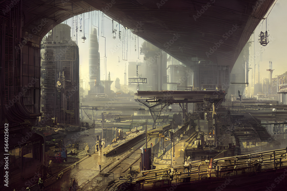 dystopian concept art of a futuristic city landscape in a cyberpunk ...