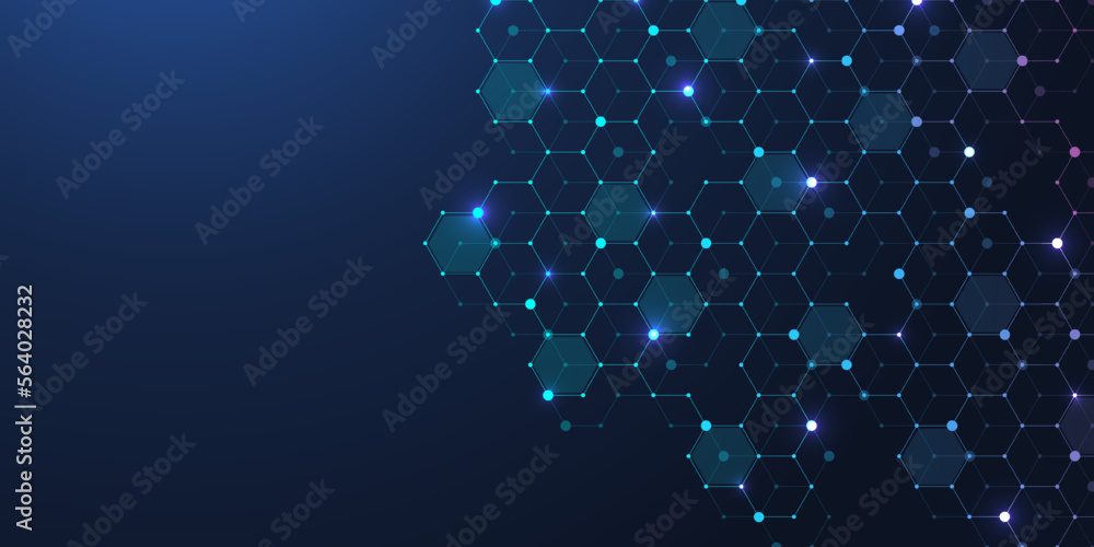 Technology abstract lines and dots connect background with hexagons. Hexagons connection digital ...