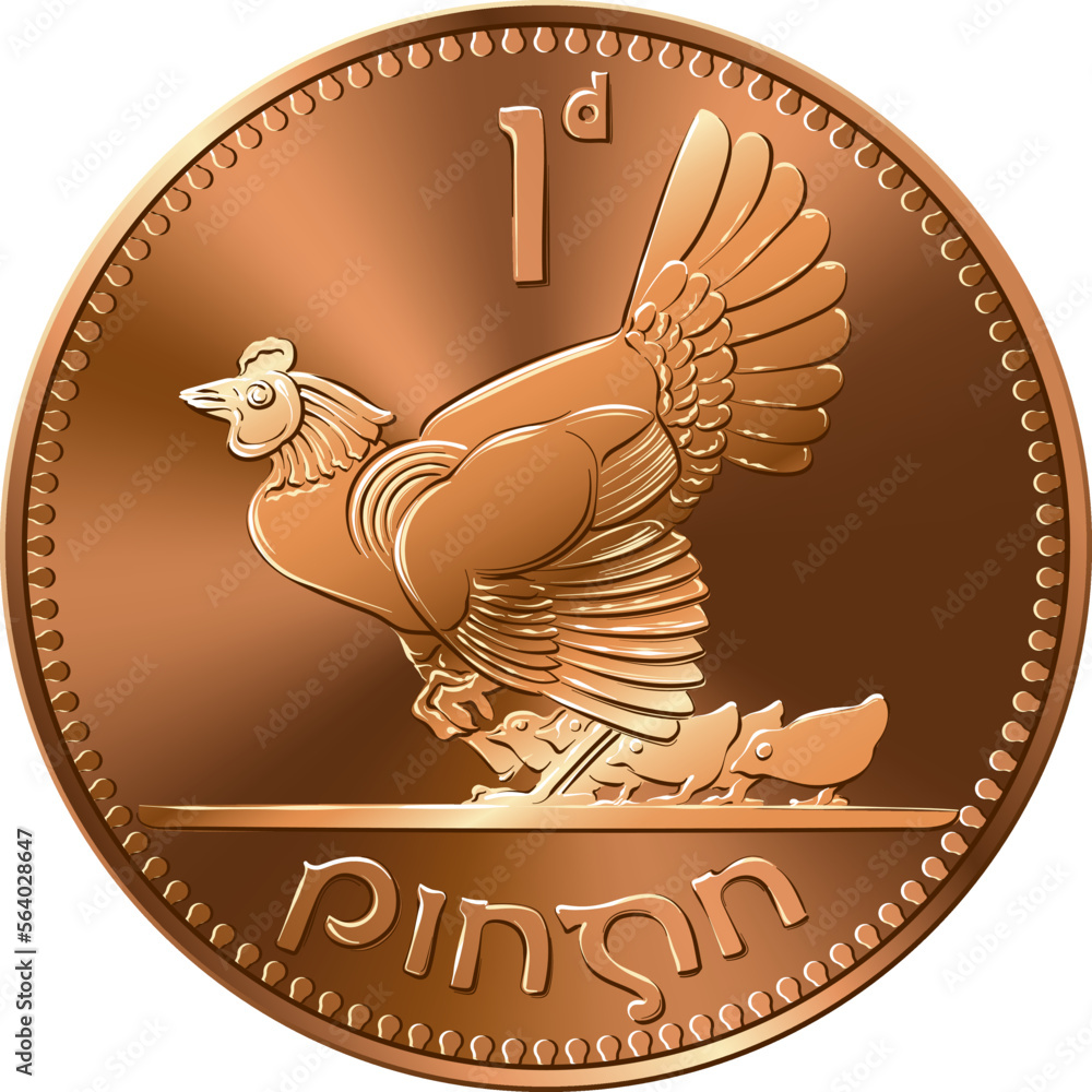 Irish money Pre-decimal gold coin Penny with Hen and chicks on reverse ...
