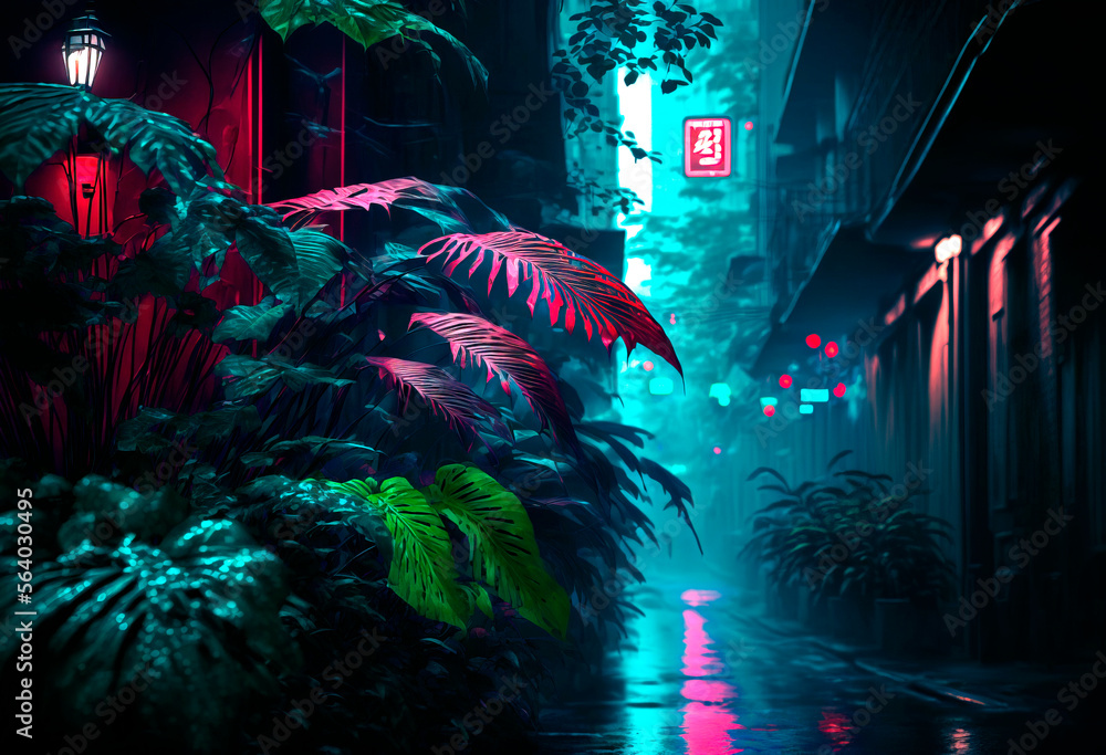 Night city lights. Neon urban future. Futuristic city in a cyberpunk ...