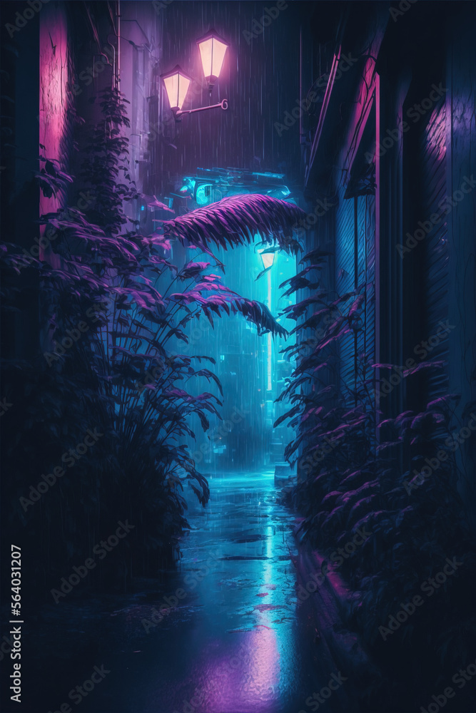 Night city lights. Neon urban future. Futuristic city in a cyberpunk ...