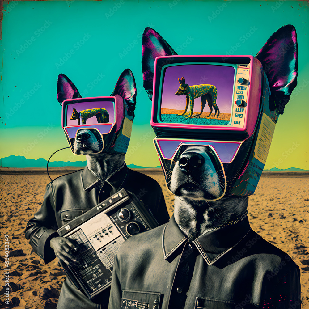 Abstract Funky Dogs music band illustration, fashionable, retro pop and ...