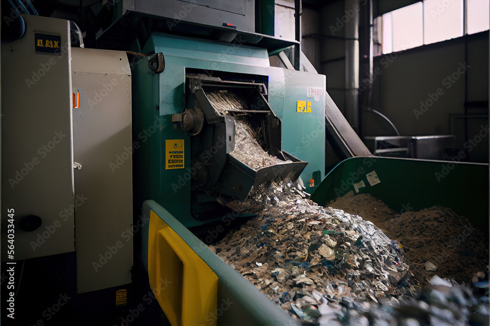 A close up of a recycling machine sorting plastic waste in a recycling ...