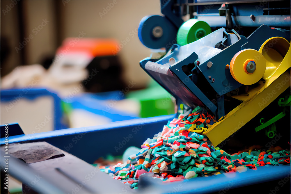 A close up of a recycling machine sorting plastic waste in a recycling ...