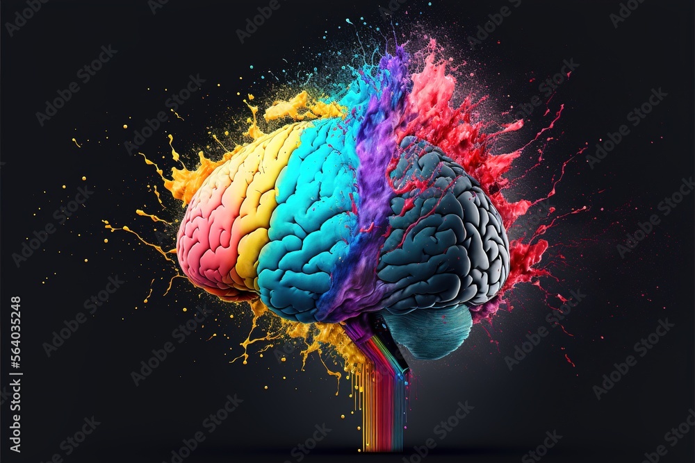 brain with computer with color splash abstract art Stock Illustration ...