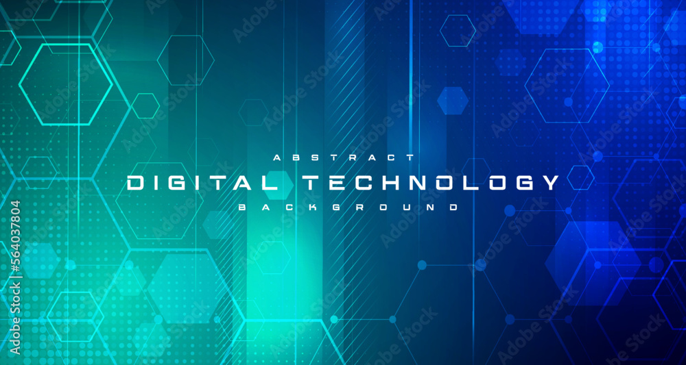 Digital technology banner blue green background concept, cyber ...