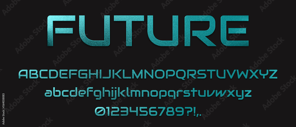 Futuristic font design, alphabet letters and numbers with metallic ...