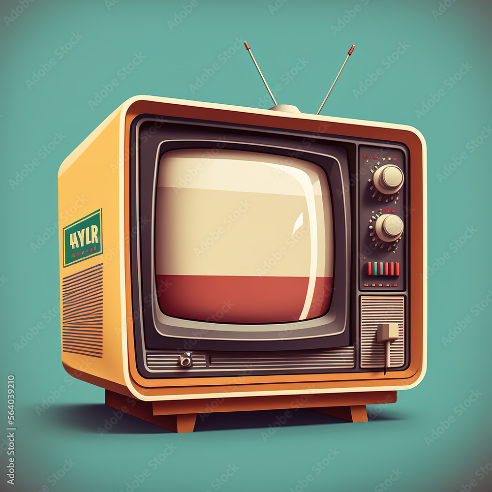 Illustration of a 70s style tv set. Retro television set. 70s design ...