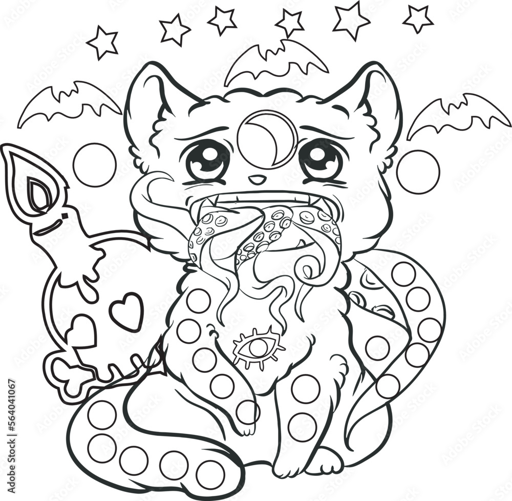 pastel goth coloring page with creepy kawaii Stock Vector | Adobe Stock