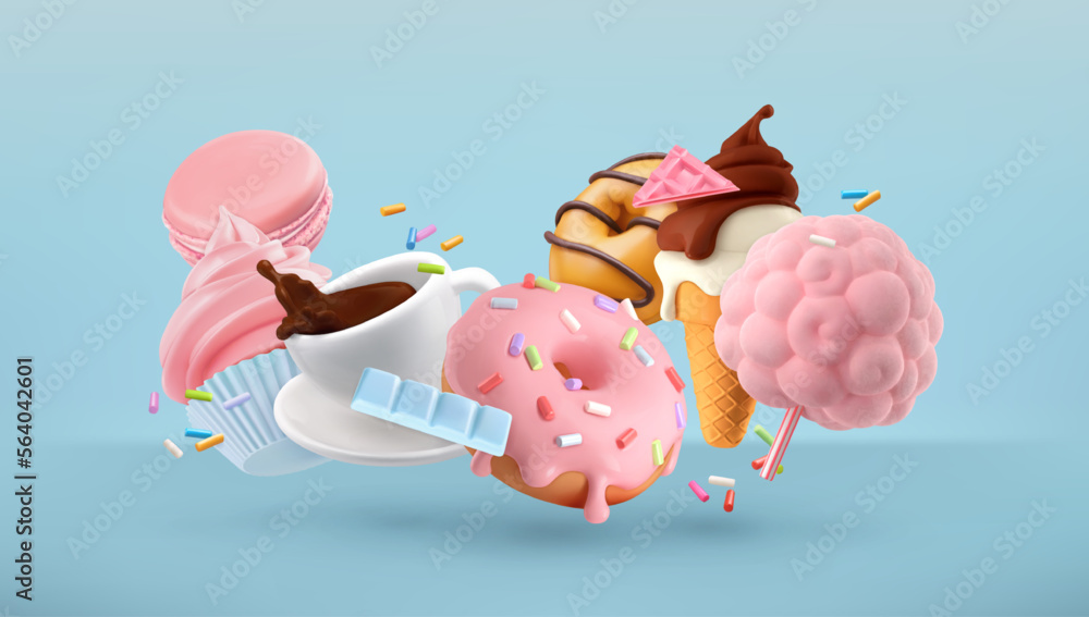 Poster Sweets 3d cartoon vector background – Wall Art | UkPosters