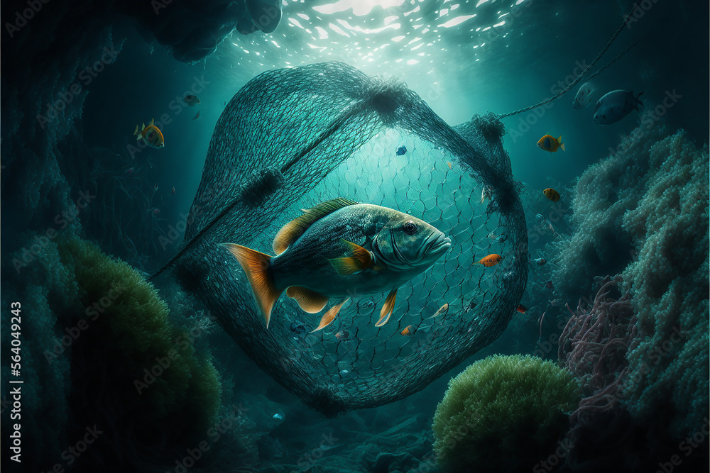 Awareness of the Impacts of Overfishing. Fish Caught In Nets Underwater ...