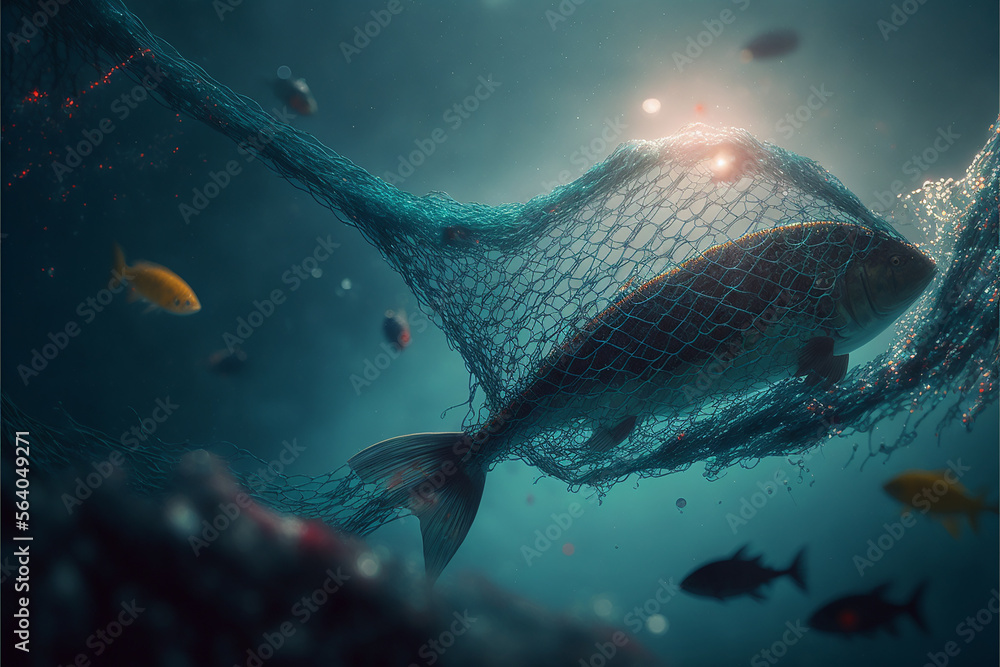 Awareness of the Impacts of Overfishing. Fish Caught In Nets Underwater ...