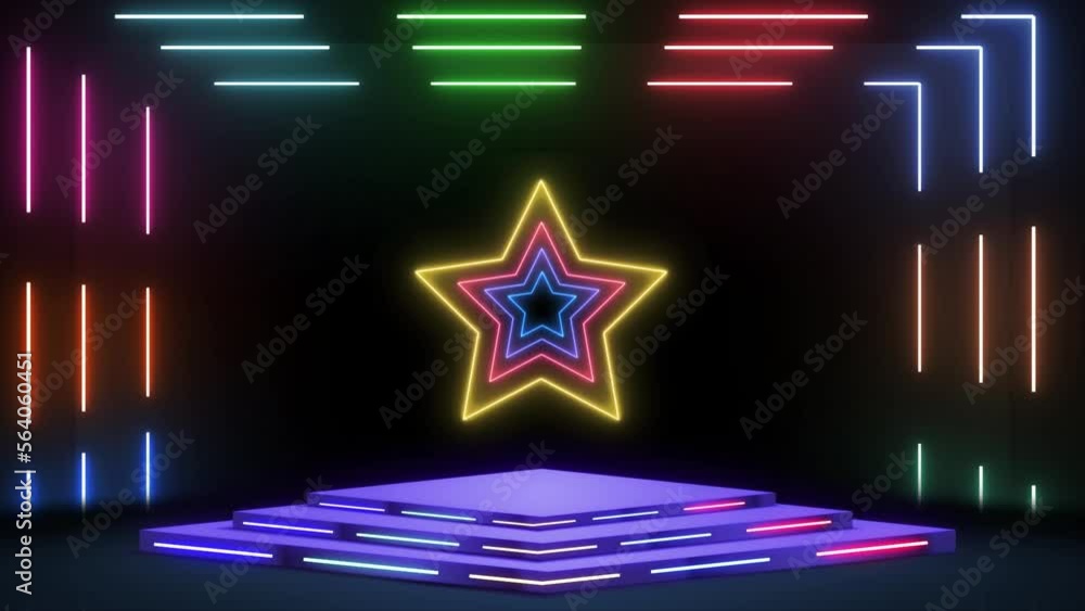 Concert Stage Background With Neon Light Effect. Neon Light Party ...