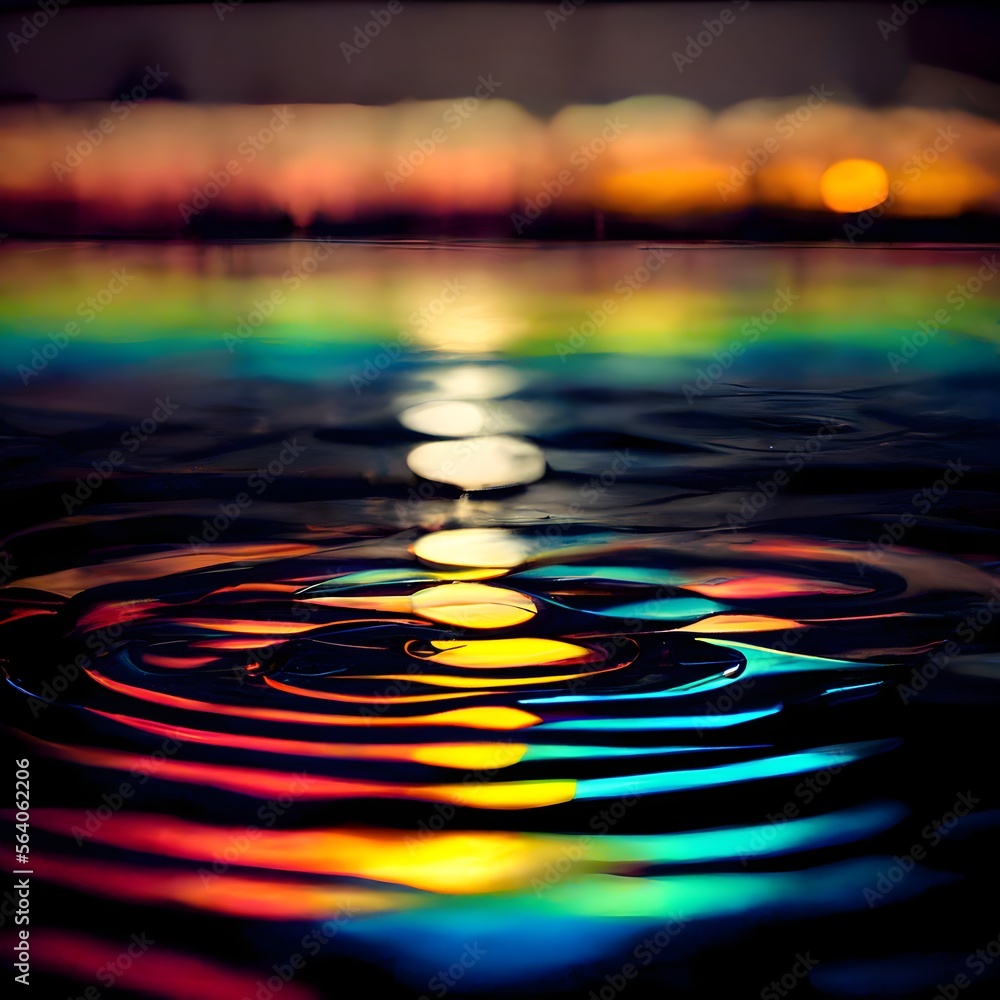 rainbow light pattern over rippling water at night cinematic tile ...