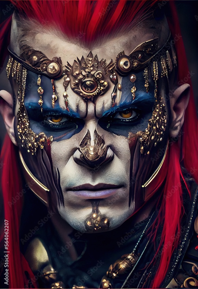 Portrait of a brutal punk. High-tech futuristic man from the future ...