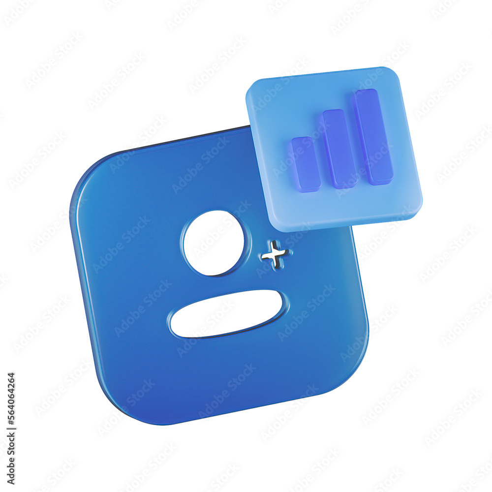 User account settings sign. Person with statistics graphic icon. 3D ...