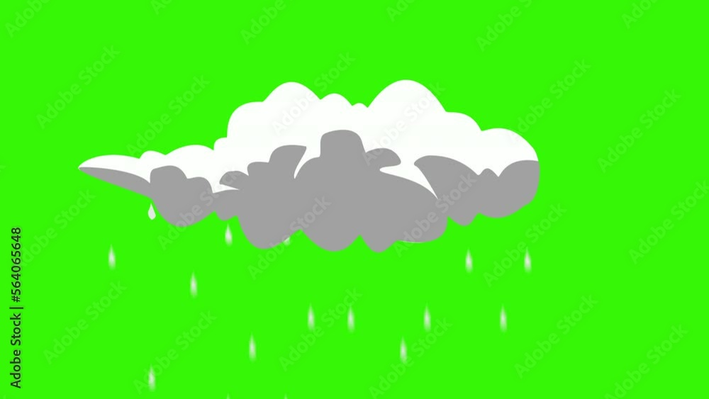2D animation. A cloud is raining using a green screen background ...