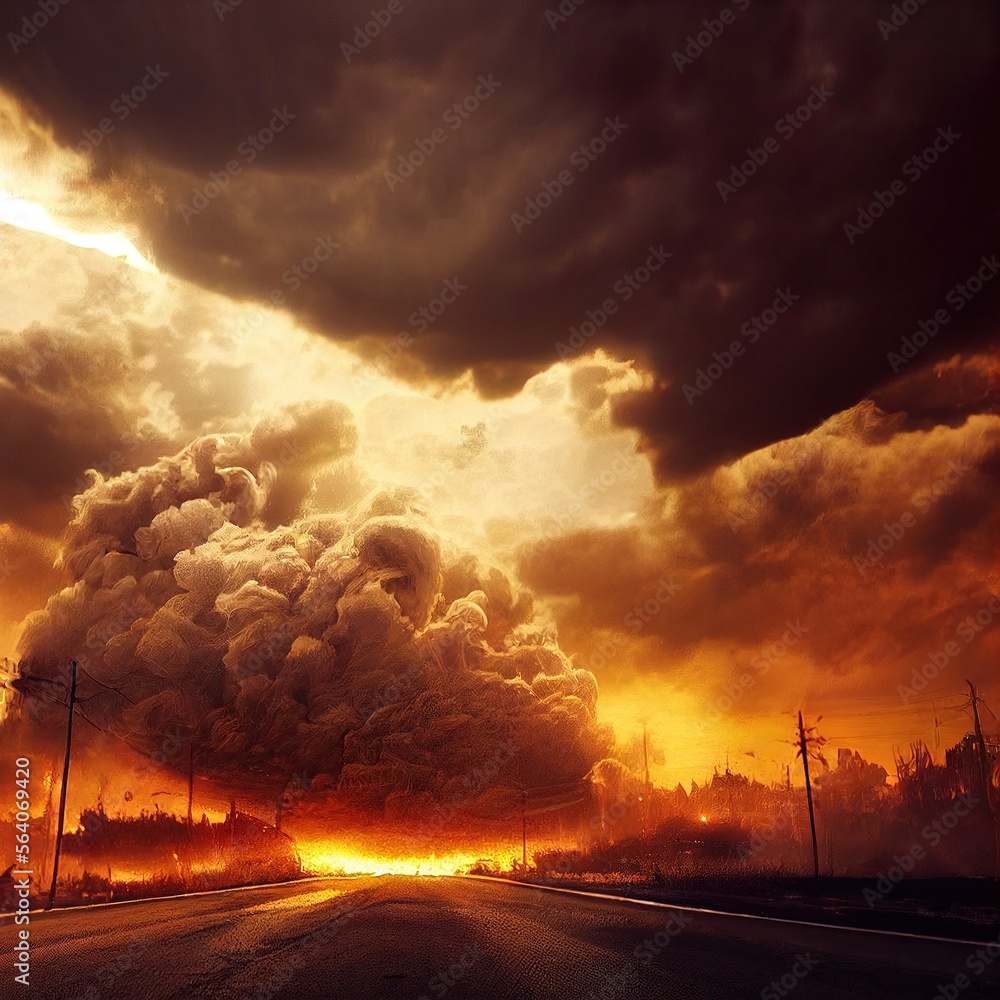 A post-apocalyptic ruined city. Destroyed buildings, destroyed roads ...
