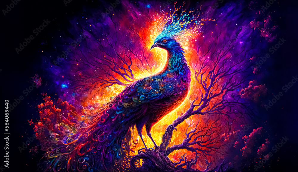 Fantasy background with enchanted Phoenix bird. fantastic magical ...