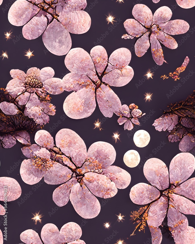 sakura seamless pattern moon light starlight realistic high resolution ...