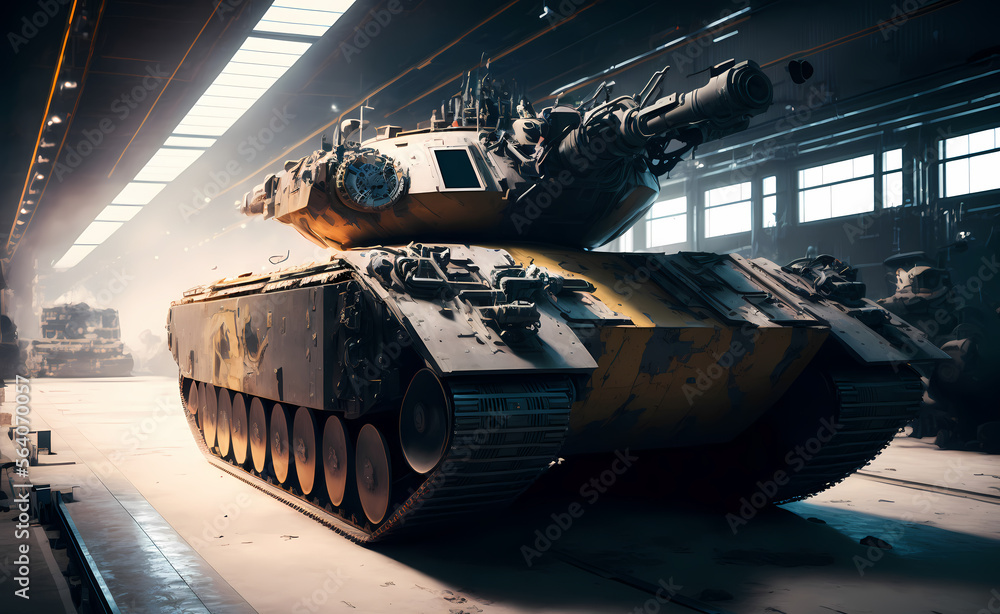 Modern Military battle tank getting ready on mission, sunlight. Modern ...