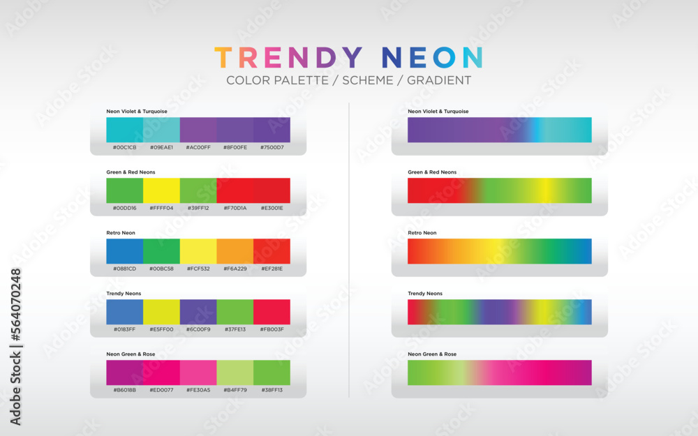neon color palettes, color schemes, color gradients Stock Vector ...