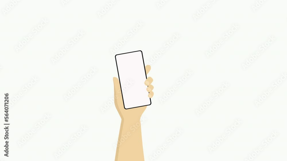 Animated footage of a human hand holding a smartphone with a white ...