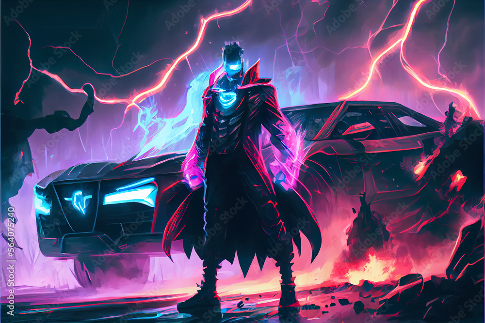 Fantastic electric Superhero. Electric man superhero uses evil forces ...