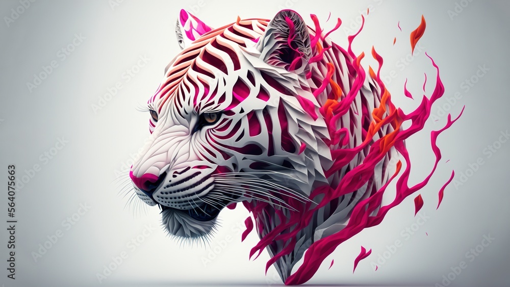 artistic white and red tiger head on white background Stock ...