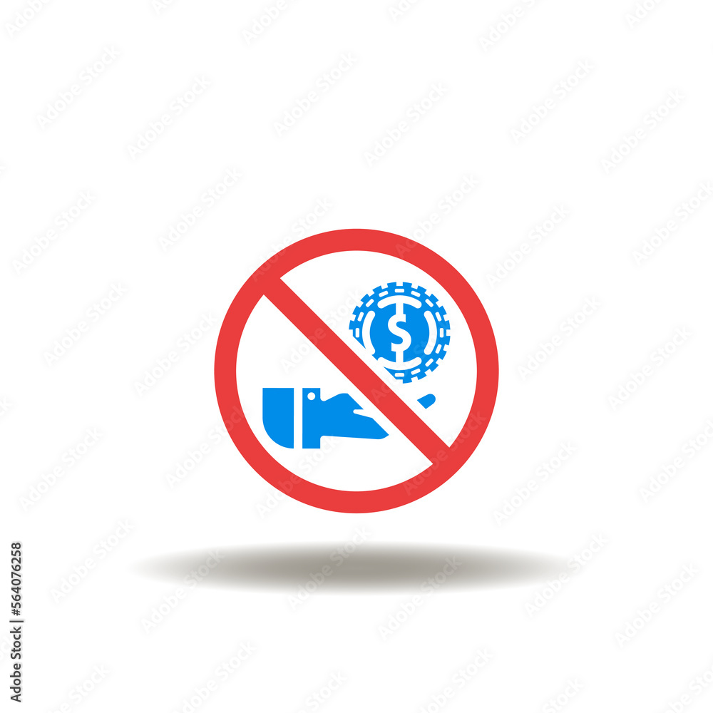 Vector illustration of stop sign and hand with dollar coin. Icon of ...