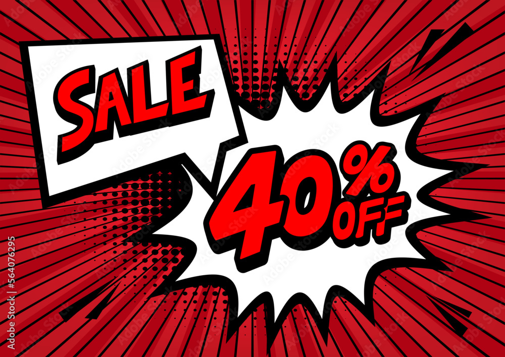 40 Percent OFF Discount on a Comics style bang shape background. Pop ...