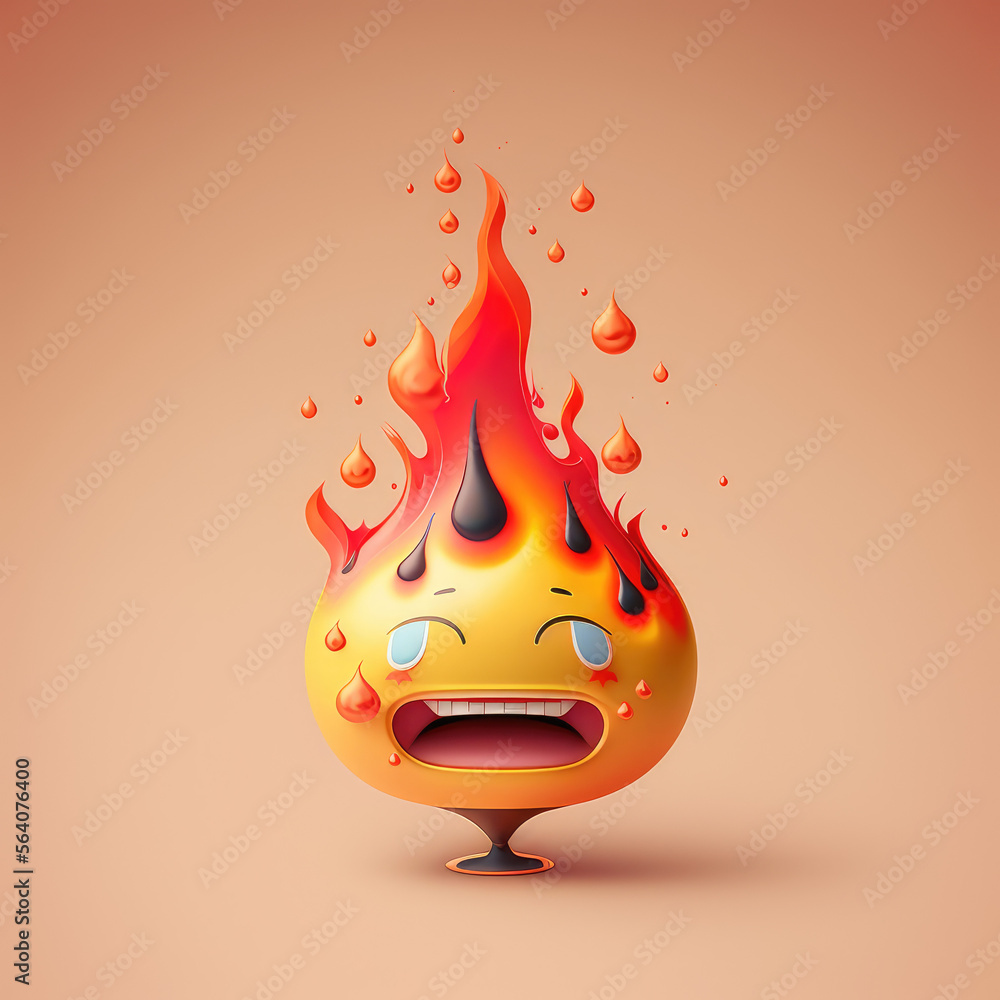 Flame Emoji Icon with Evil Expression - 2D Fire Image Stock ...