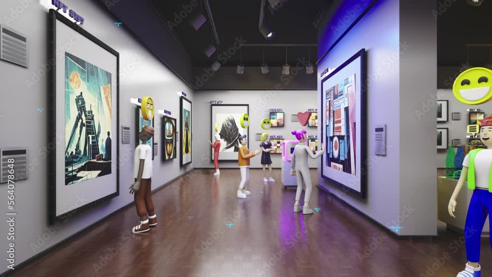 3D avatars with emotions icons looking at the NFT pictures in meta ...